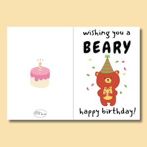 Printable Bear Birthday Card, Printable Birthday Card Cute, Digital ...