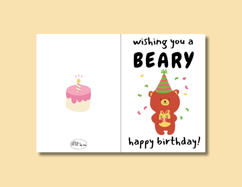 Printable Bear Birthday Card, Printable Birthday Card Cute, Digital ...