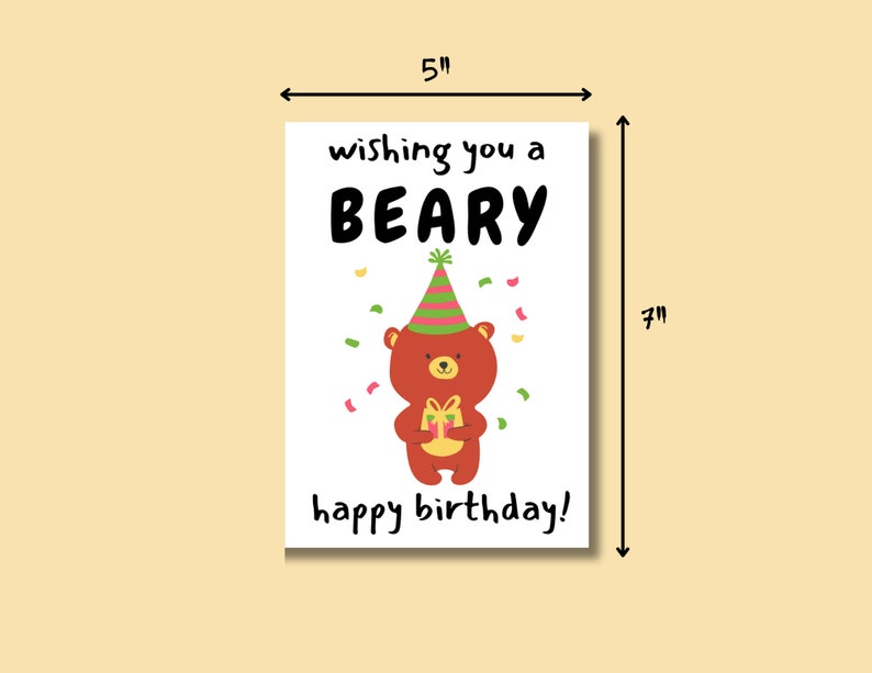 Printable Bear Birthday Card, Printable Birthday Card Cute, Digital ...