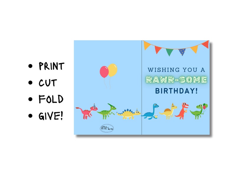 Printable Dinosaur Birthday Card, Printable Birthday Card Cute, Digital ...