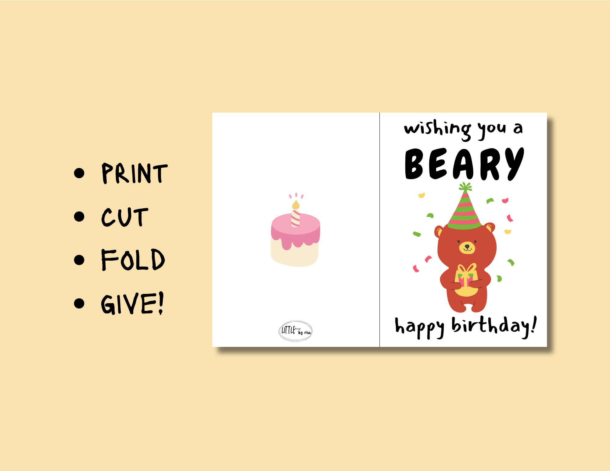 Printable Bear Birthday Card, Printable Birthday Card Cute, Digital ...