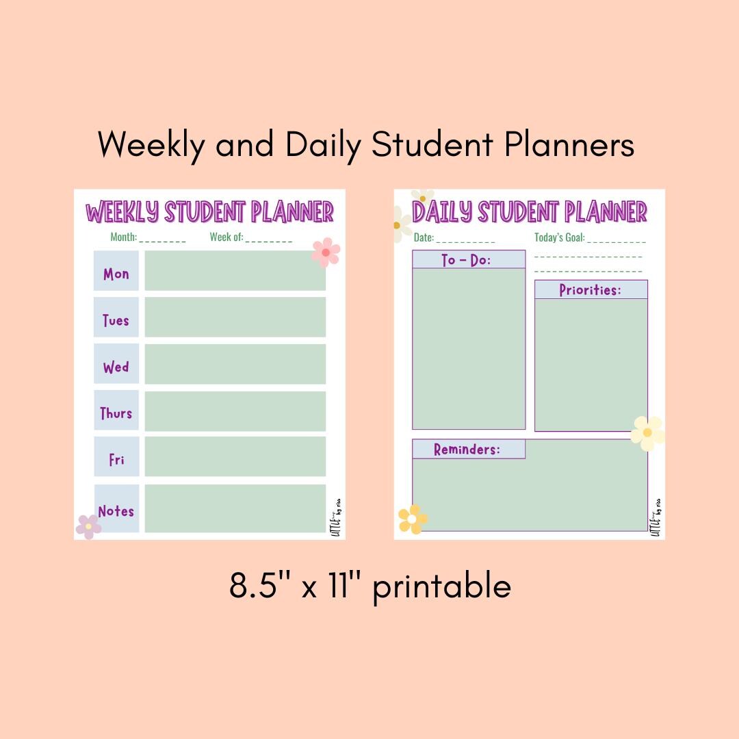 Colorful and Simple Student Weekly / Daily Planner for School | Instant ...