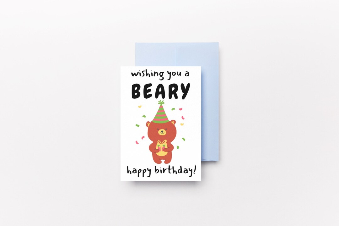 Printable Bear Birthday Card, Printable Birthday Card Cute, Digital ...