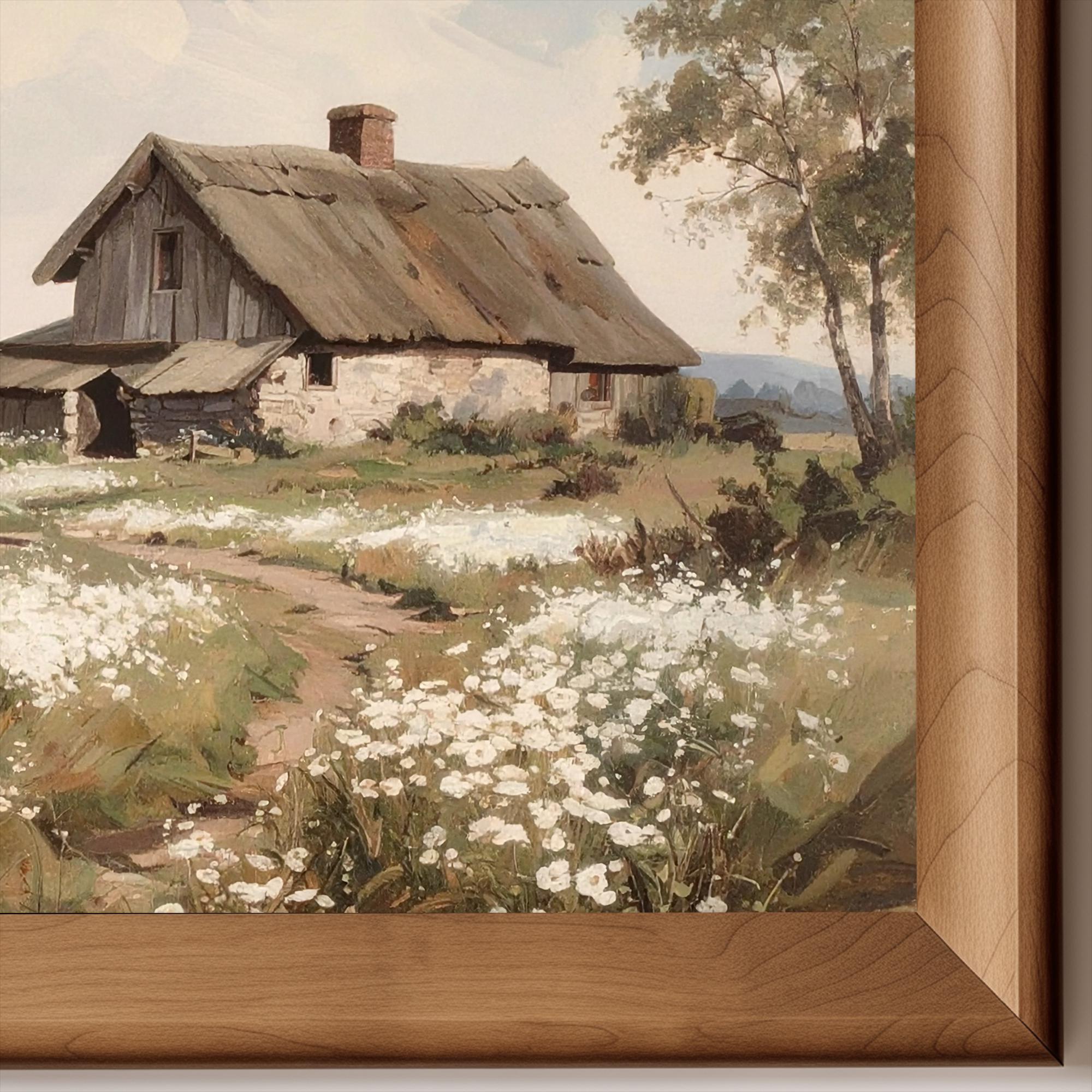 Printable Farmhouse Wildflowers Landscape Vintage Oil Painting, Muted ...