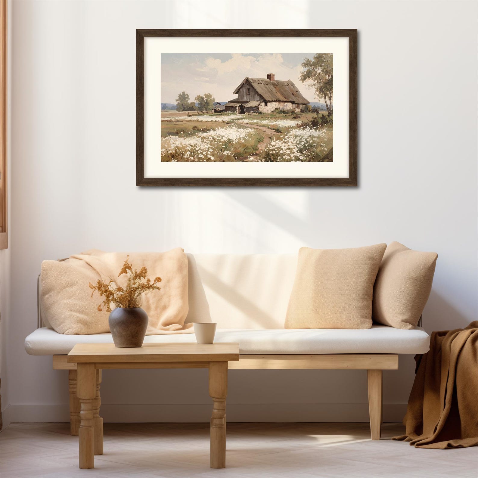 Printable Farmhouse Wildflowers Landscape Vintage Oil Painting, Muted ...