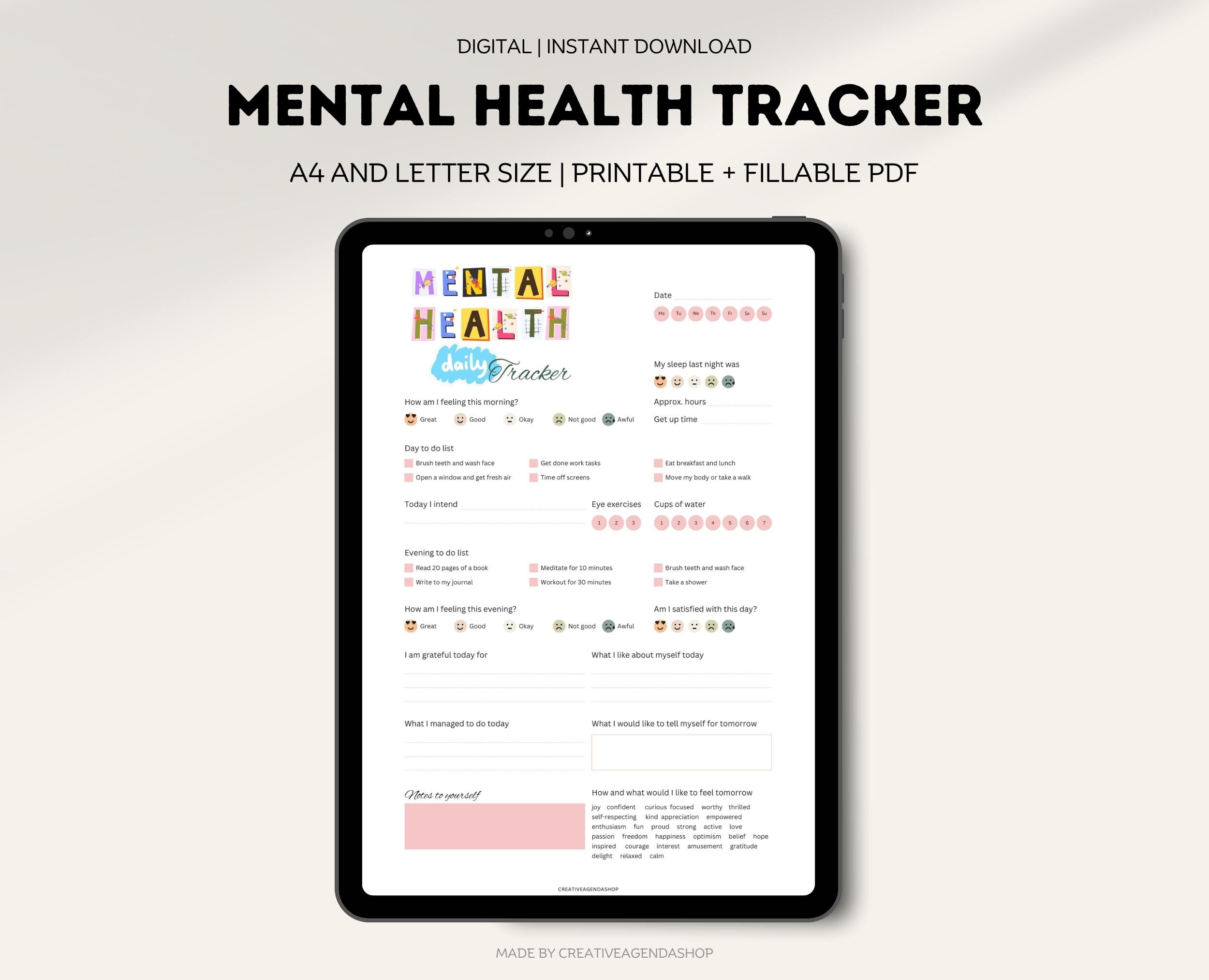 Daily Mental Health Check in printable Journal daily Journal reflection ...