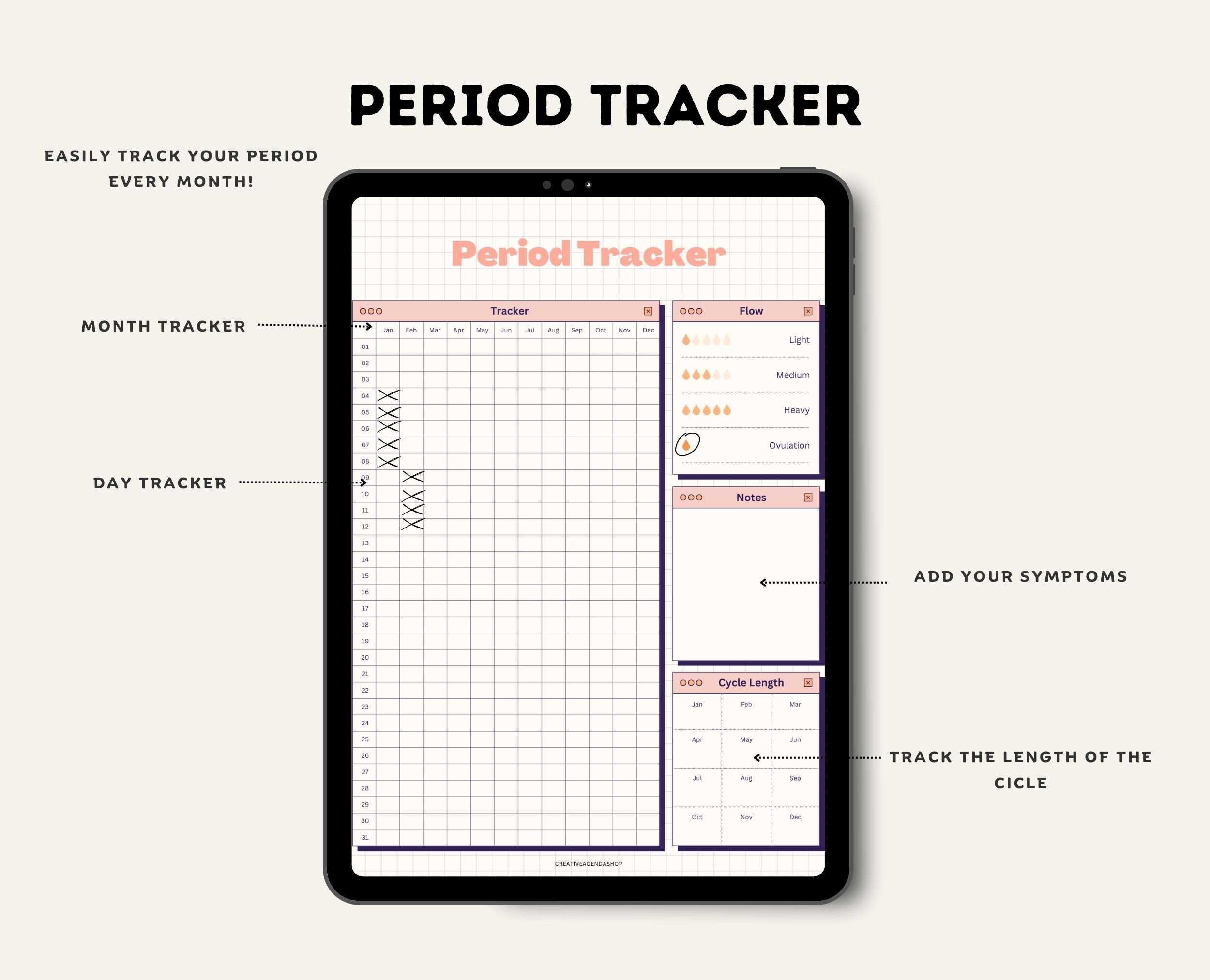 Period Tracker, Period Tracker Planner, Monthly Symptom Tracker, A4 PDF ...