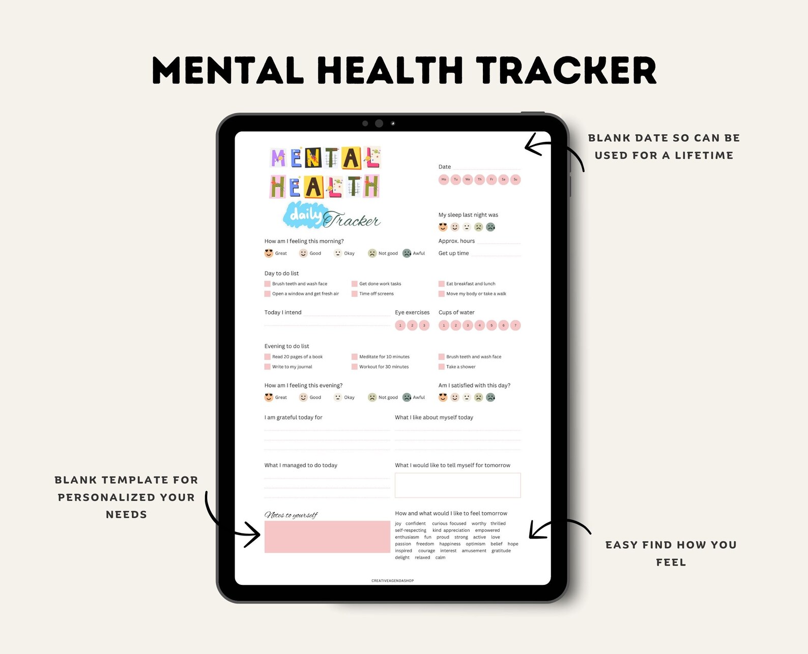 Daily Mental Health Check in printable Journal daily Journal reflection ...