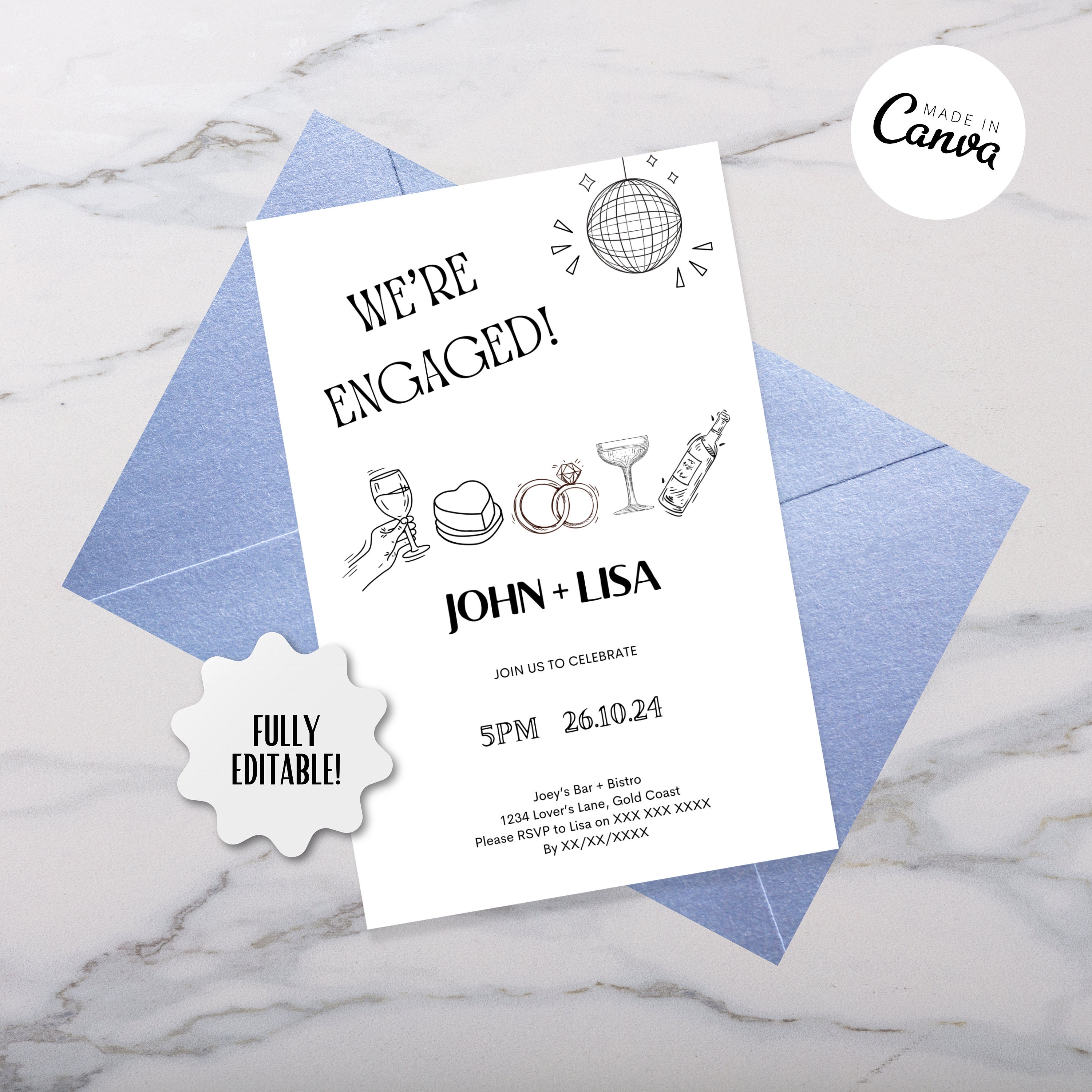 Aesthetic Engagement Party Invitation Template With Scribble ...