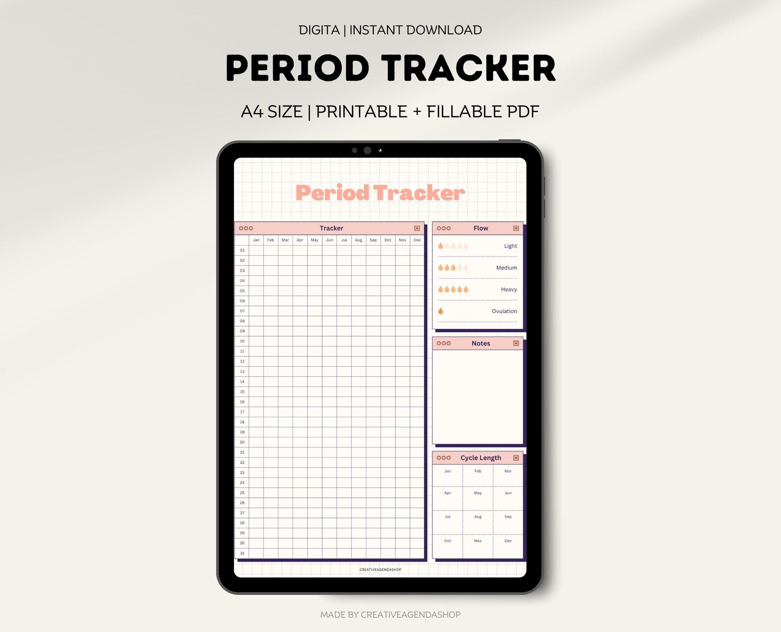 Period Tracker, Period Tracker Planner, Monthly Symptom Tracker, A4 PDF ...
