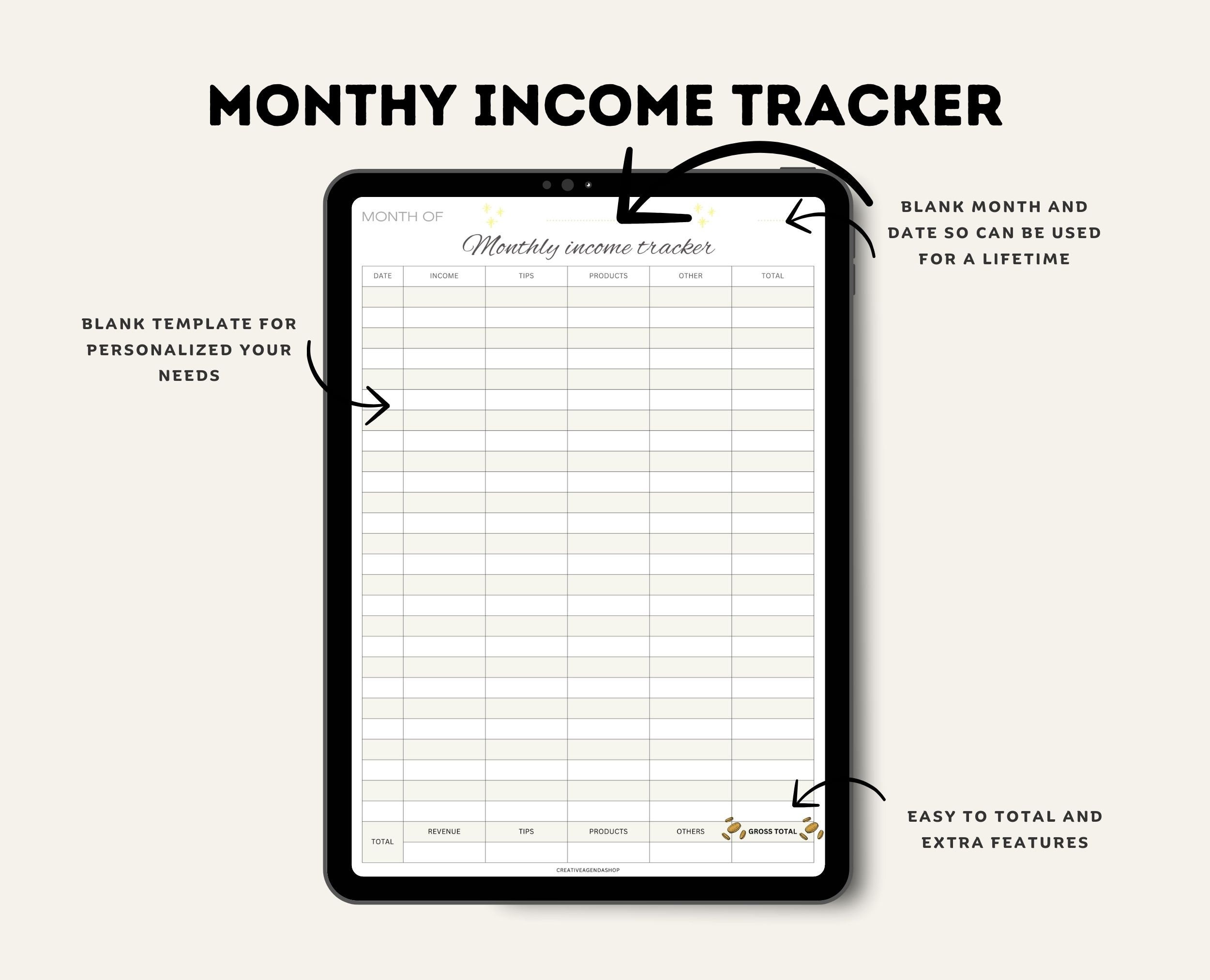 Income Tracker Printable, Monthly Income Tracker, Income and Expense ...