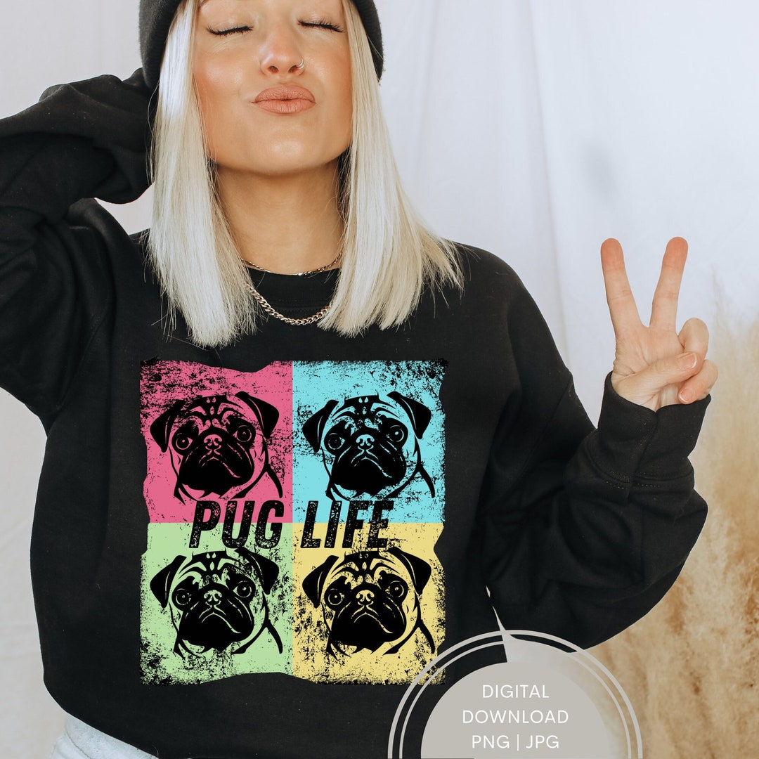 Distressed Retro Pug Dog Sublimation Png, Pug Life Png, Dog Mom T-shirt ...
