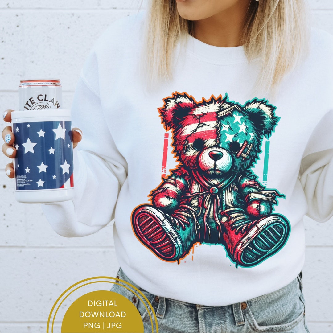 4th of July Tattered Teddy Bear Png Cool Bear Png Fourth of July Ripped ...