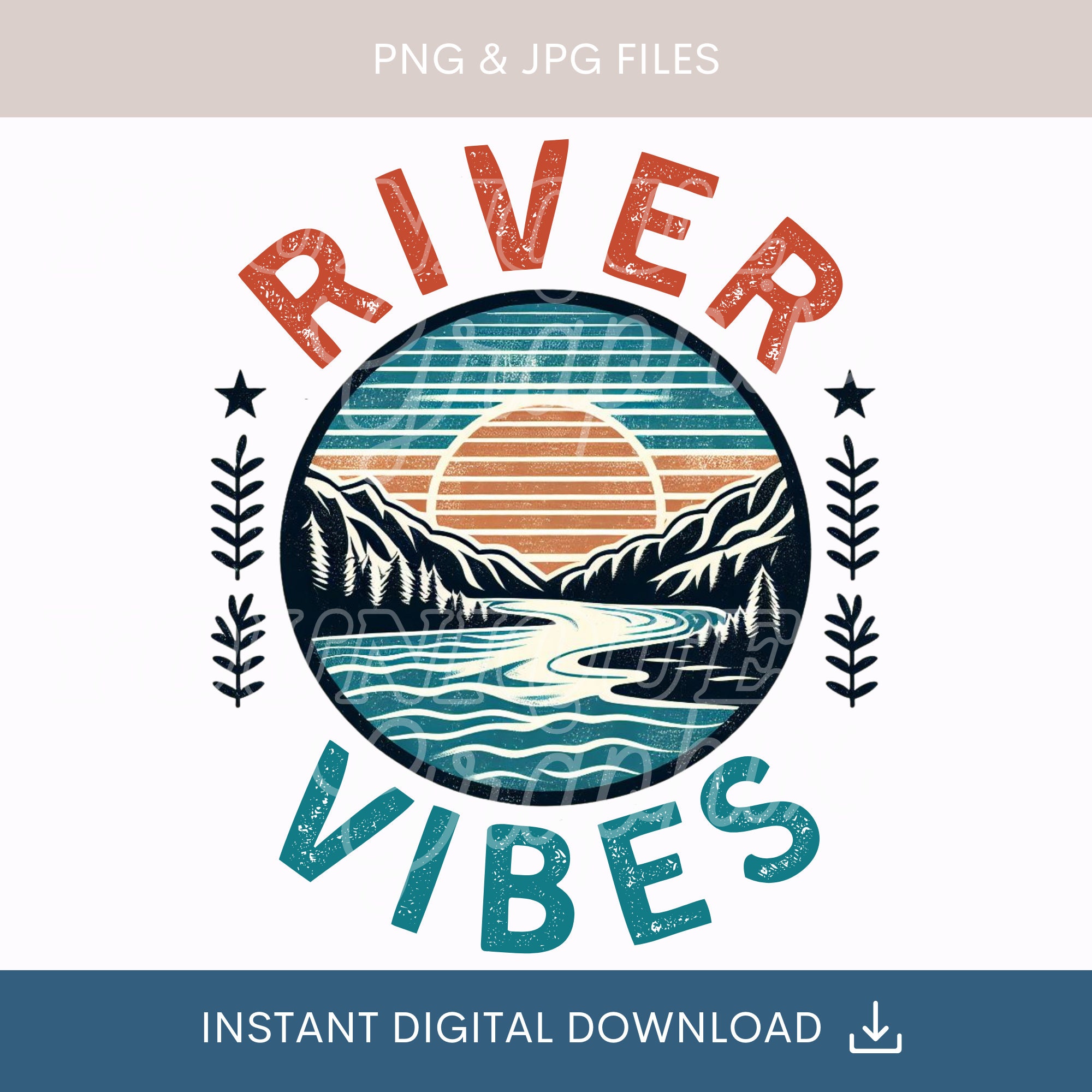 Distressed Retro River Vibes Png, River Life Png, Summer Holiday Png ...