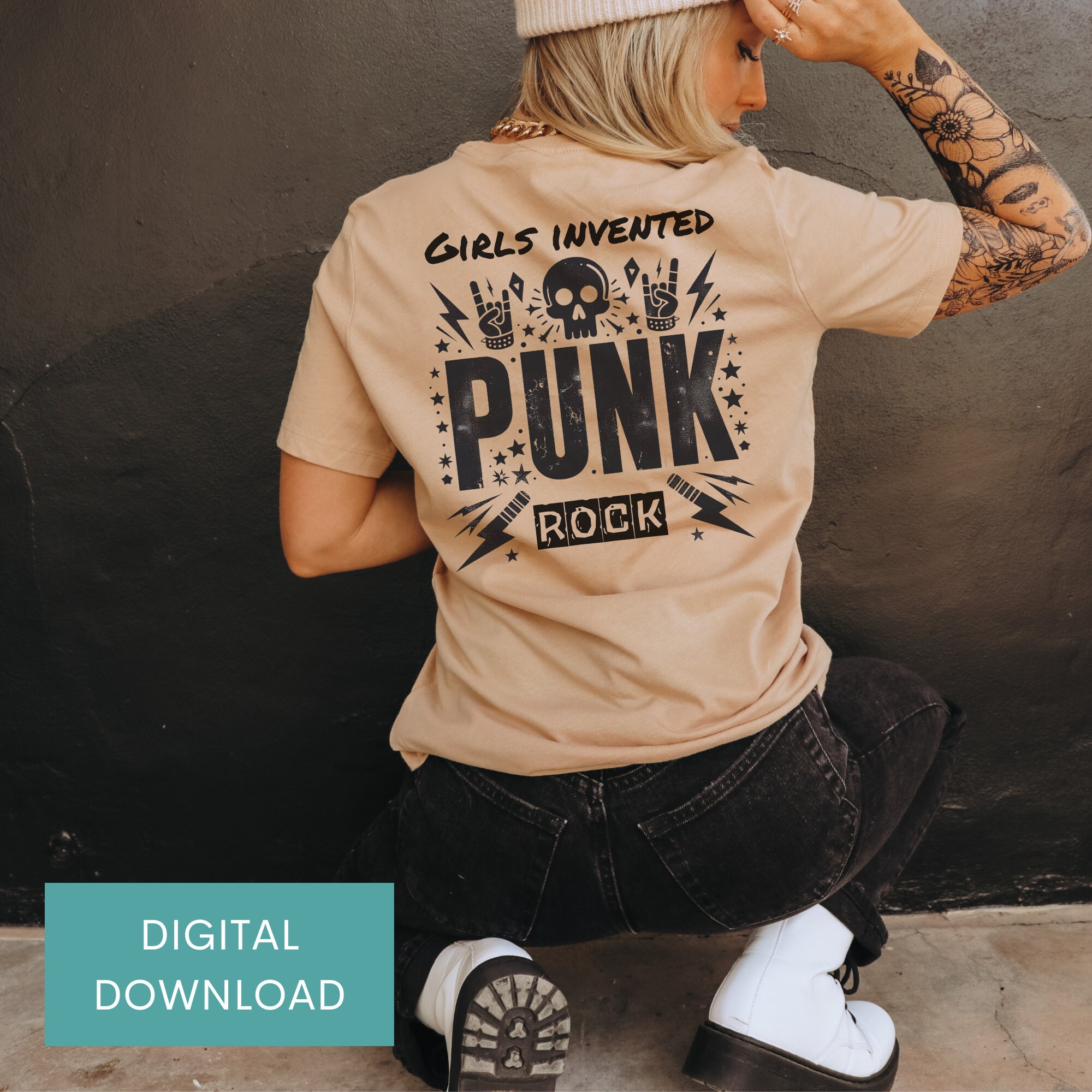 Girls Invented Punk Rock Funny Meme Tshirt Png, Skeleton Hand Rock and ...