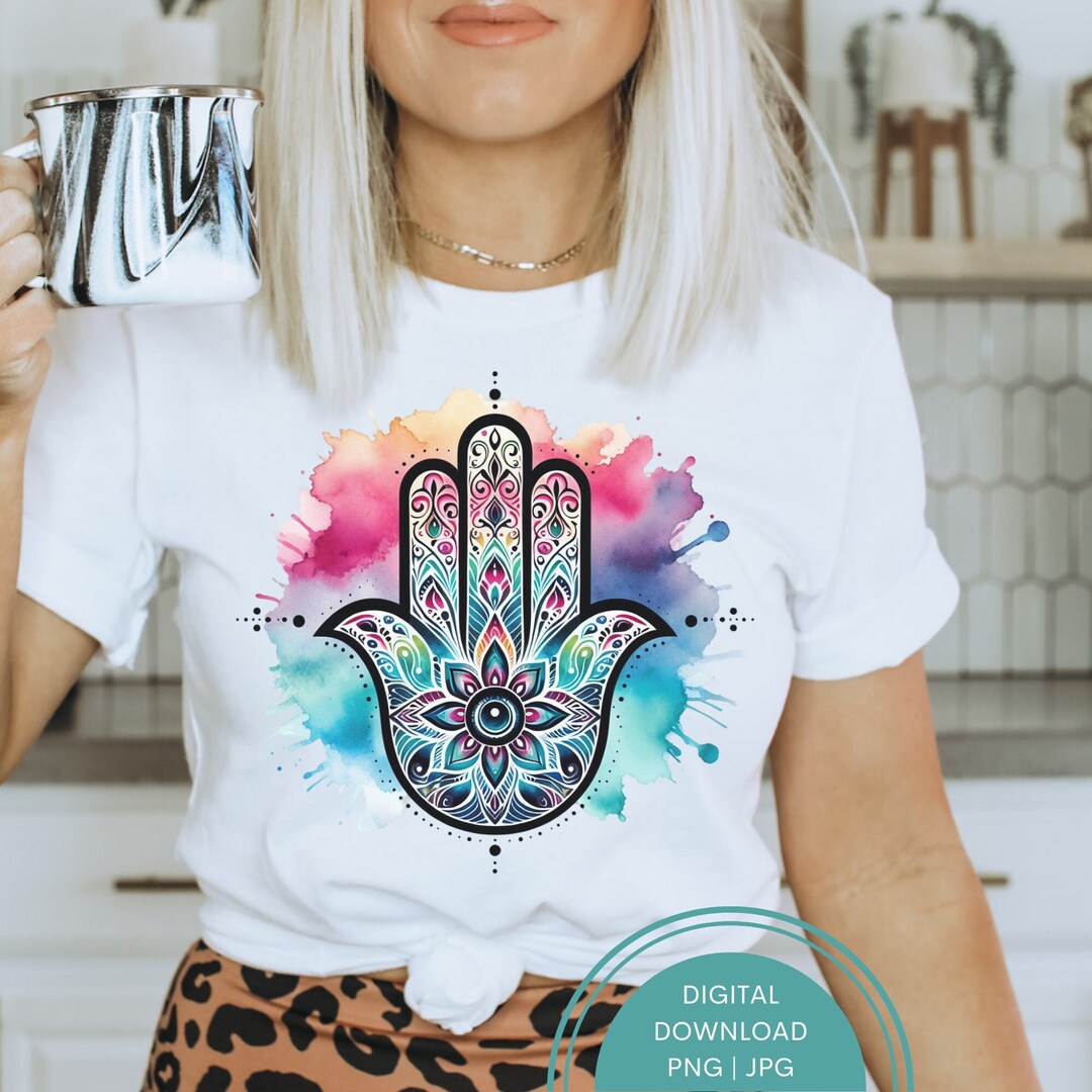 Watercolor Hamsa Hand of Fatima Design PNG Graphic Design Digital Files ...