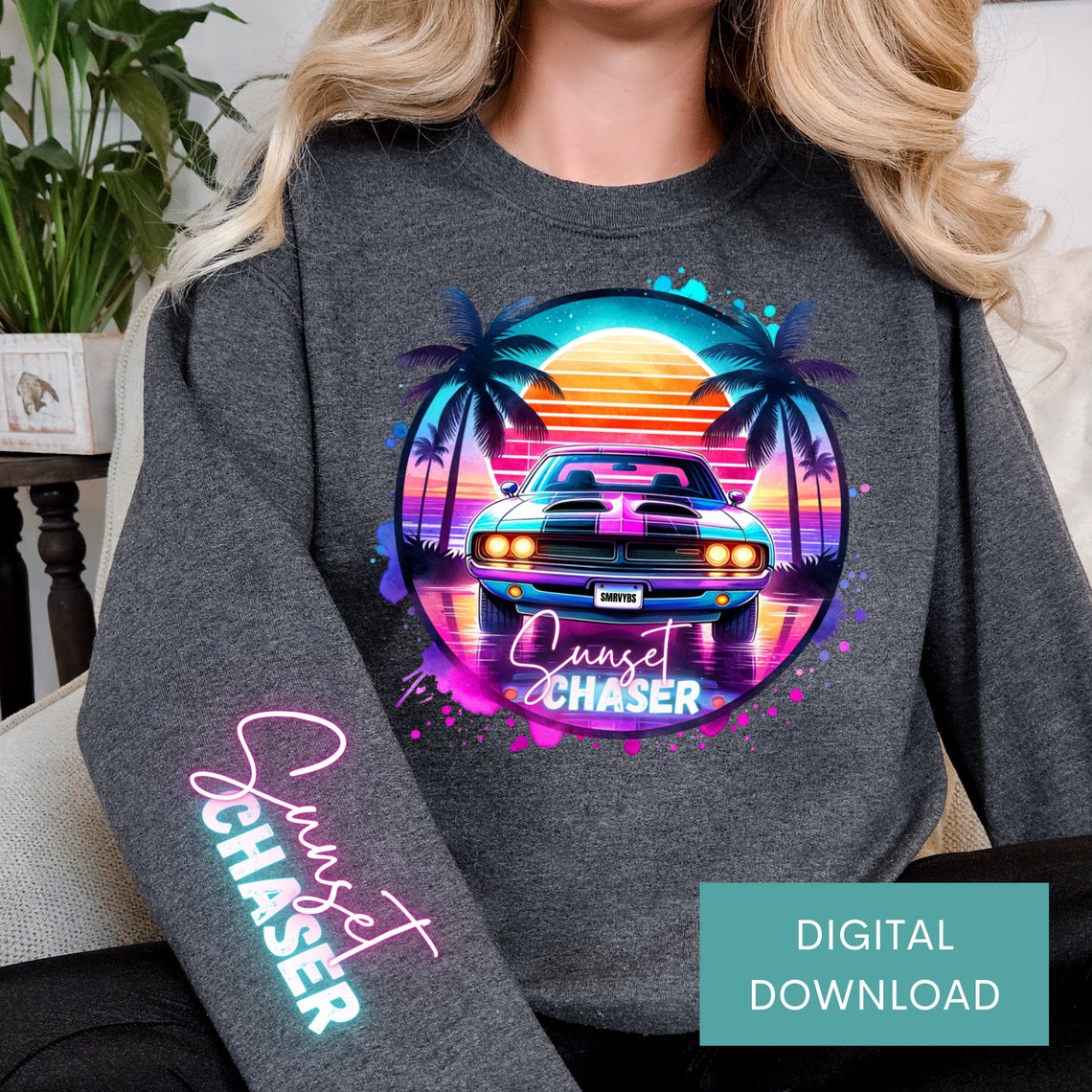 Sunset Chaser Png, Retro Muscle Car Png, Chasing Sunsets Png, Summer ...