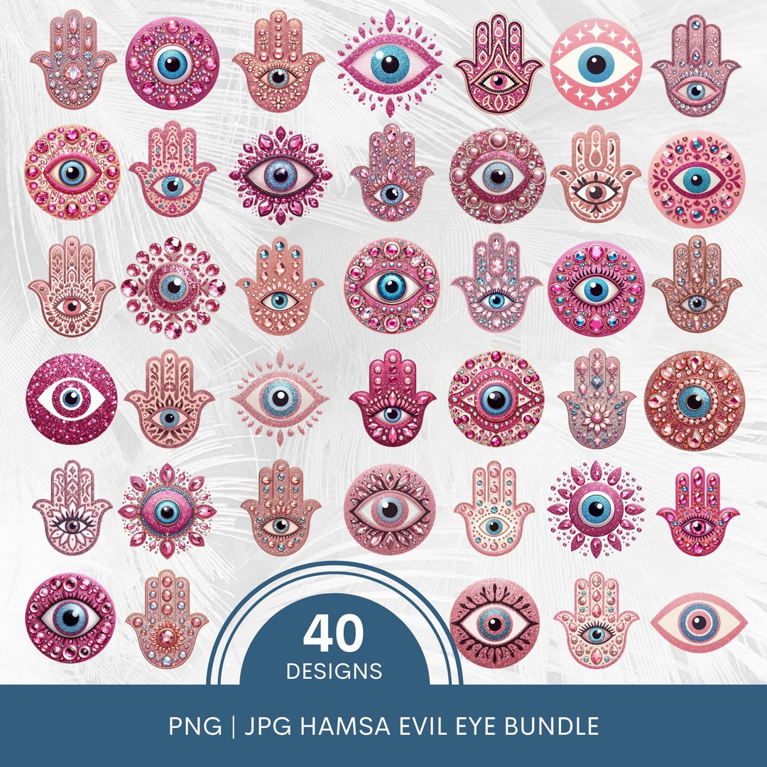 40 Pink Evil Eye Protection Png Bundle Hamsa Hand Png Bundle Hand of ...