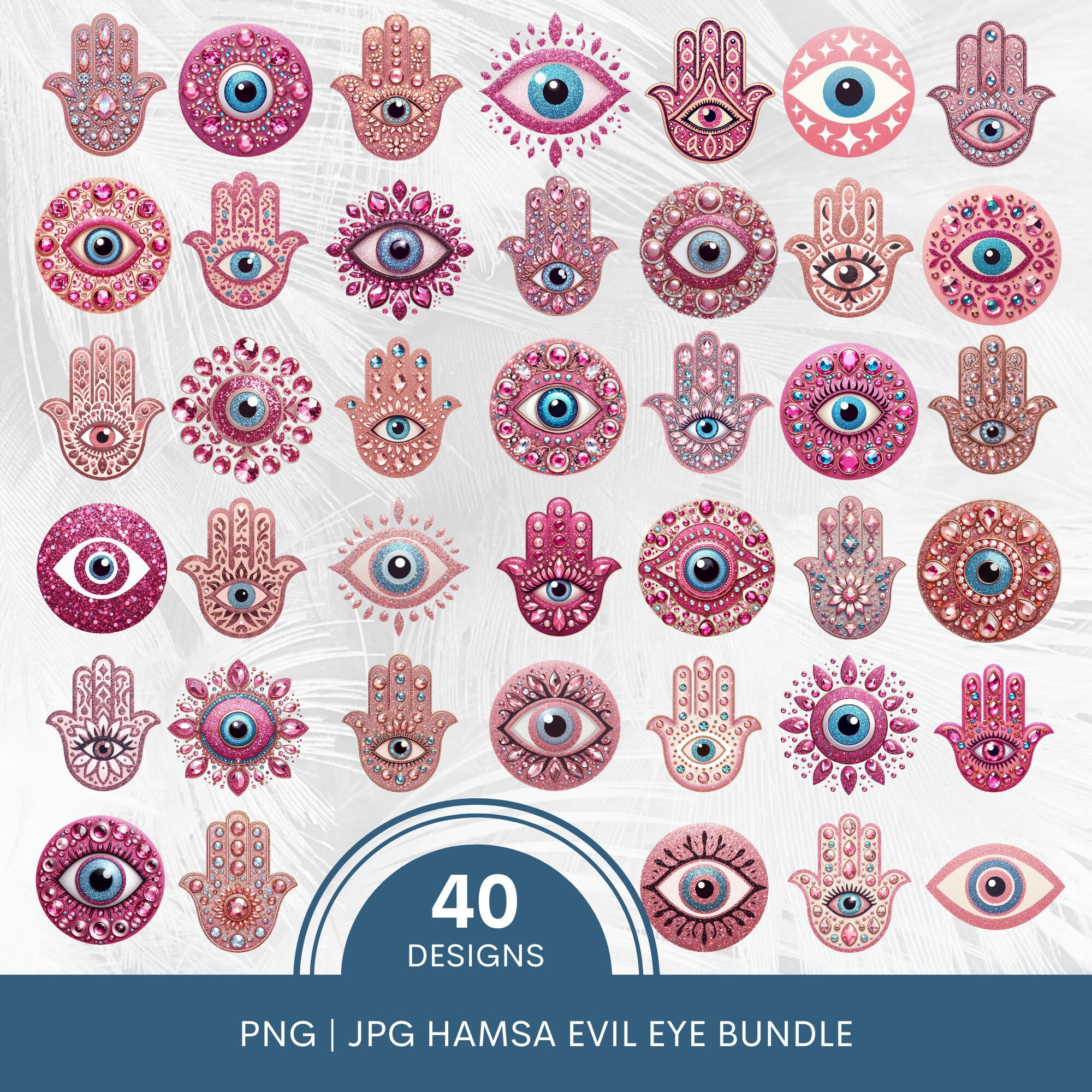 40 Pink Evil Eye Protection Png Bundle Hamsa Hand Png Bundle Hand of ...