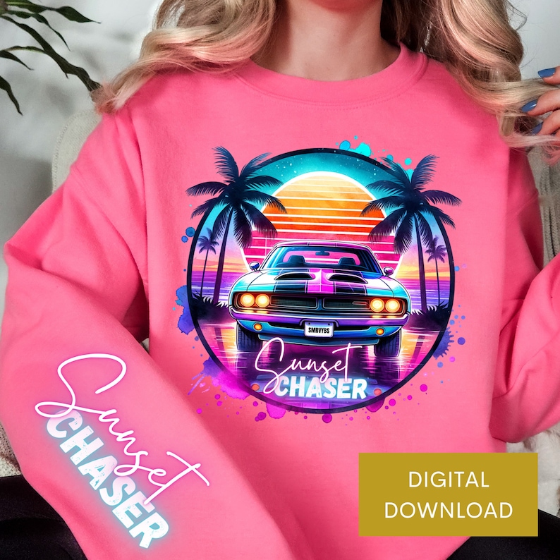 Sunset Chaser Png, Retro Muscle Car Png, Chasing Sunsets Png, Summer ...
