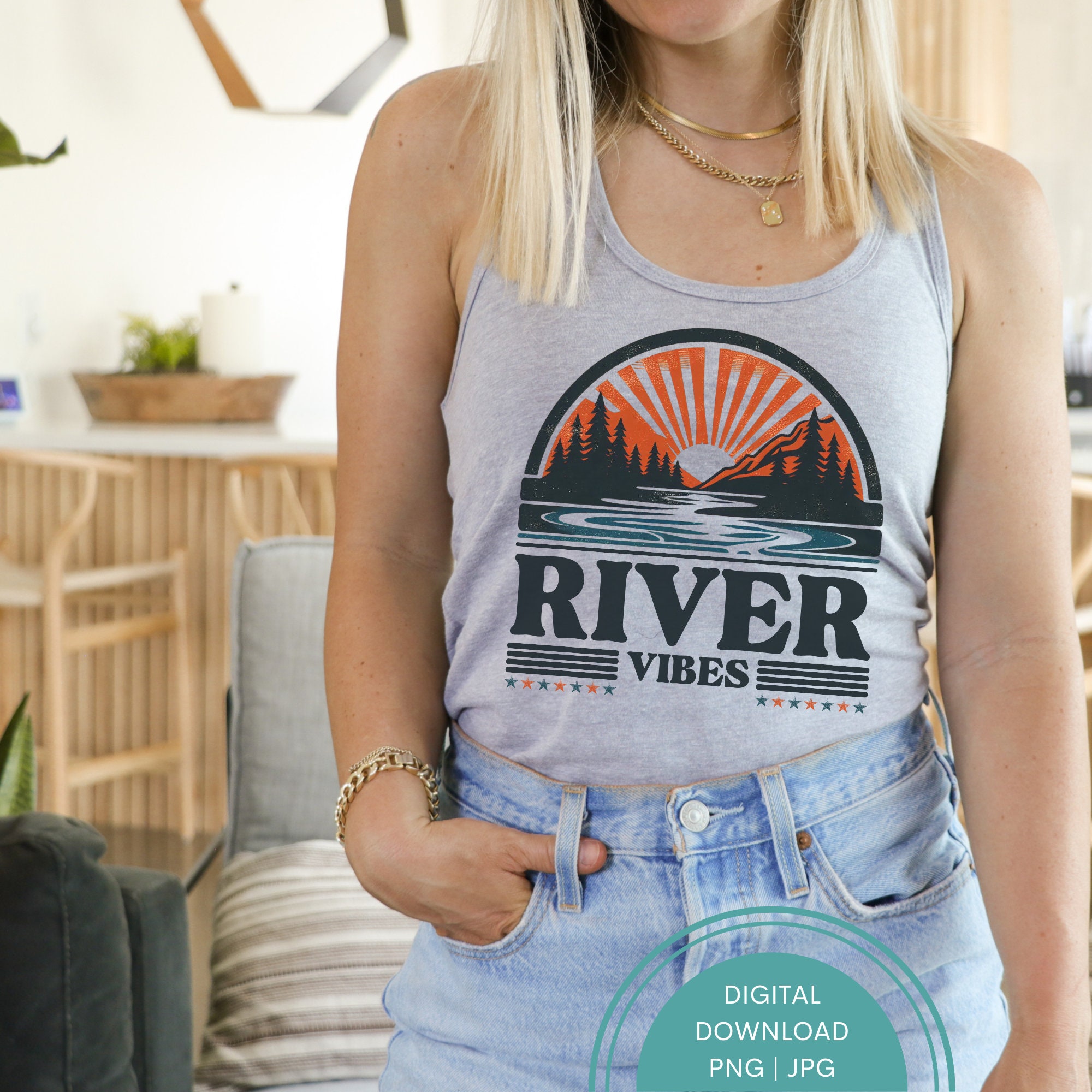 Distressed Retro River Vibes Png, River Life Png, Summer Holiday Png ...