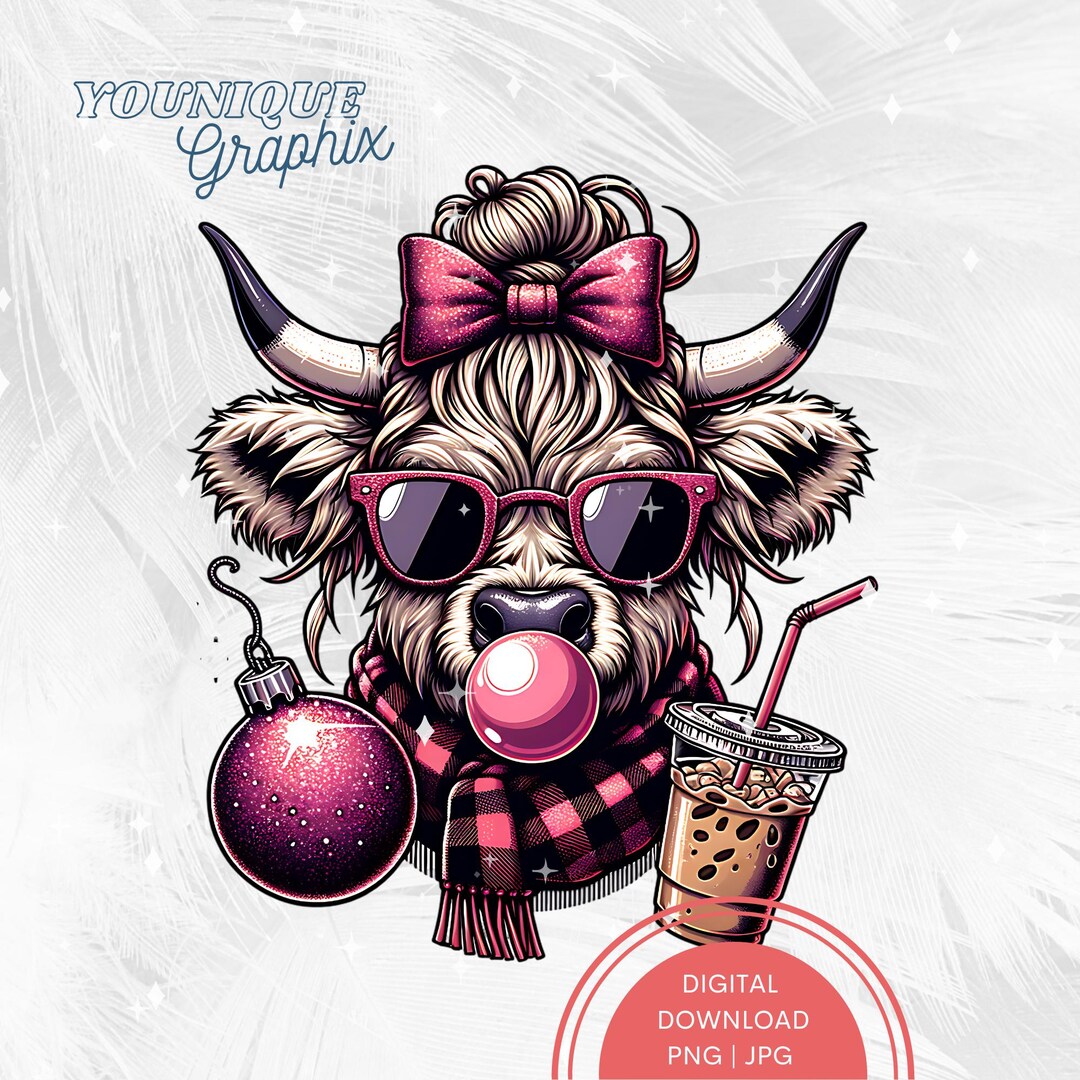 Coquette Pink Christmas Highland Cow PNG, Highland Cow Christmas ...