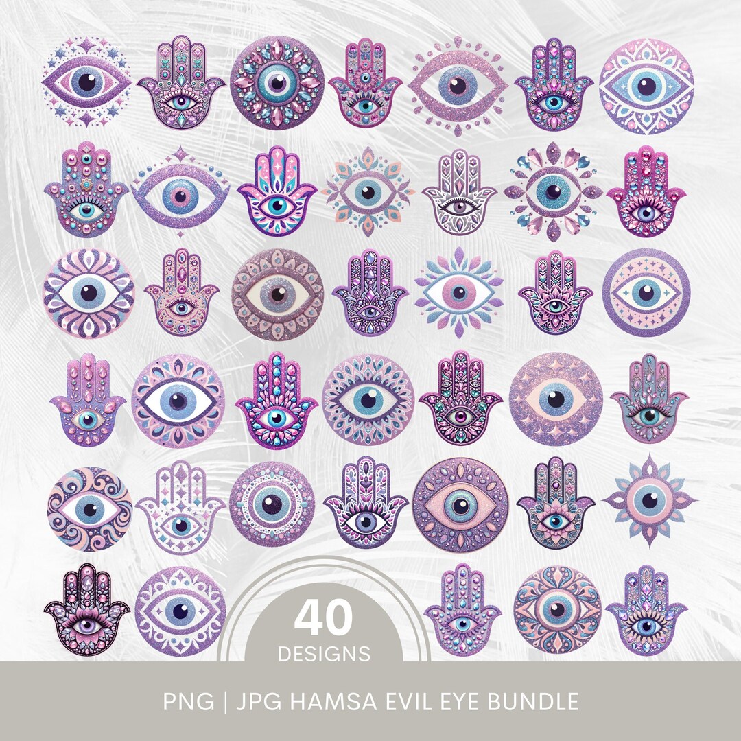 40 Purple Evil Eye Protection Png Bundle Hamsa Hand Png Bundle Hand of ...