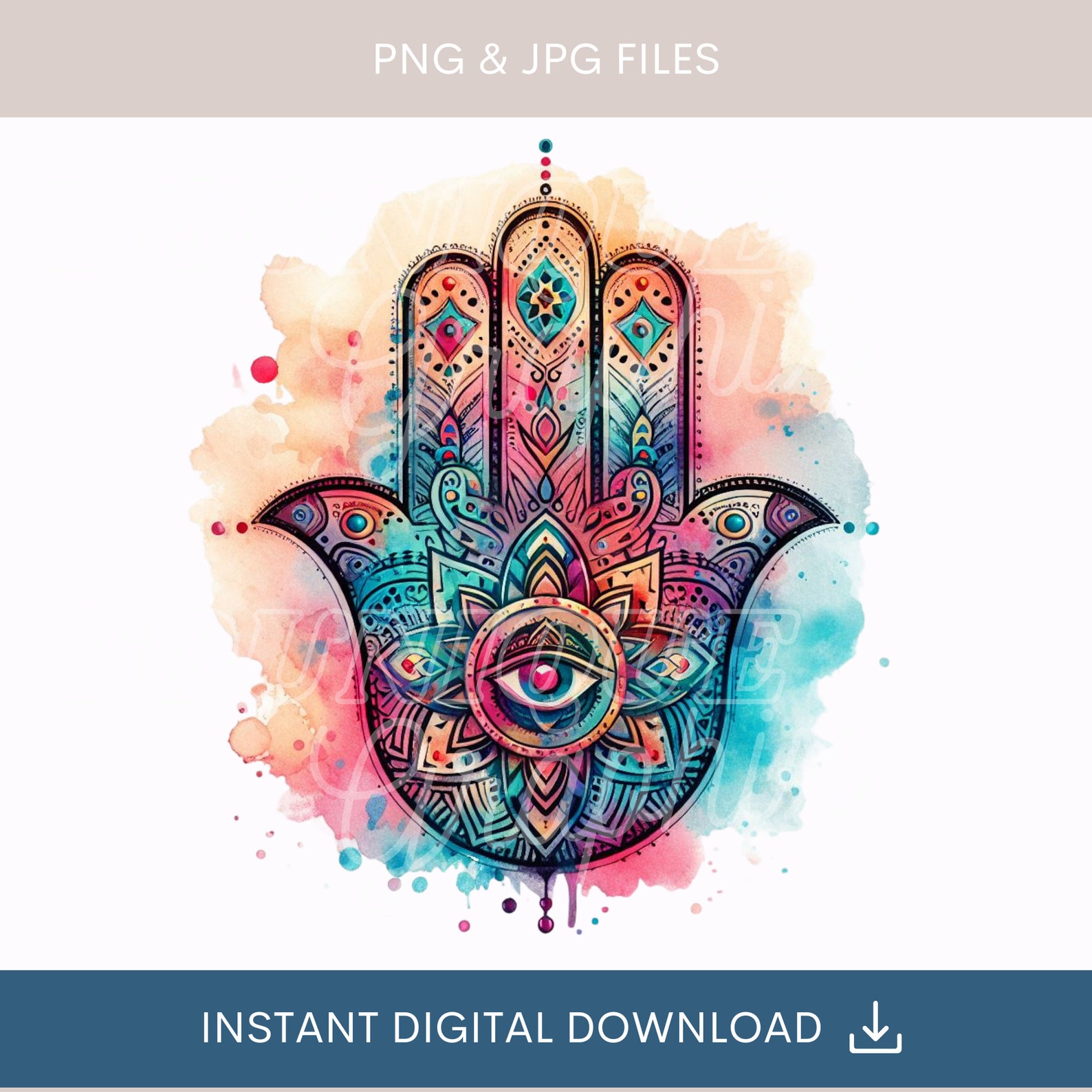 Watercolor Hamsa Hand of Fatima Design PNG Graphic Design Digital Files ...