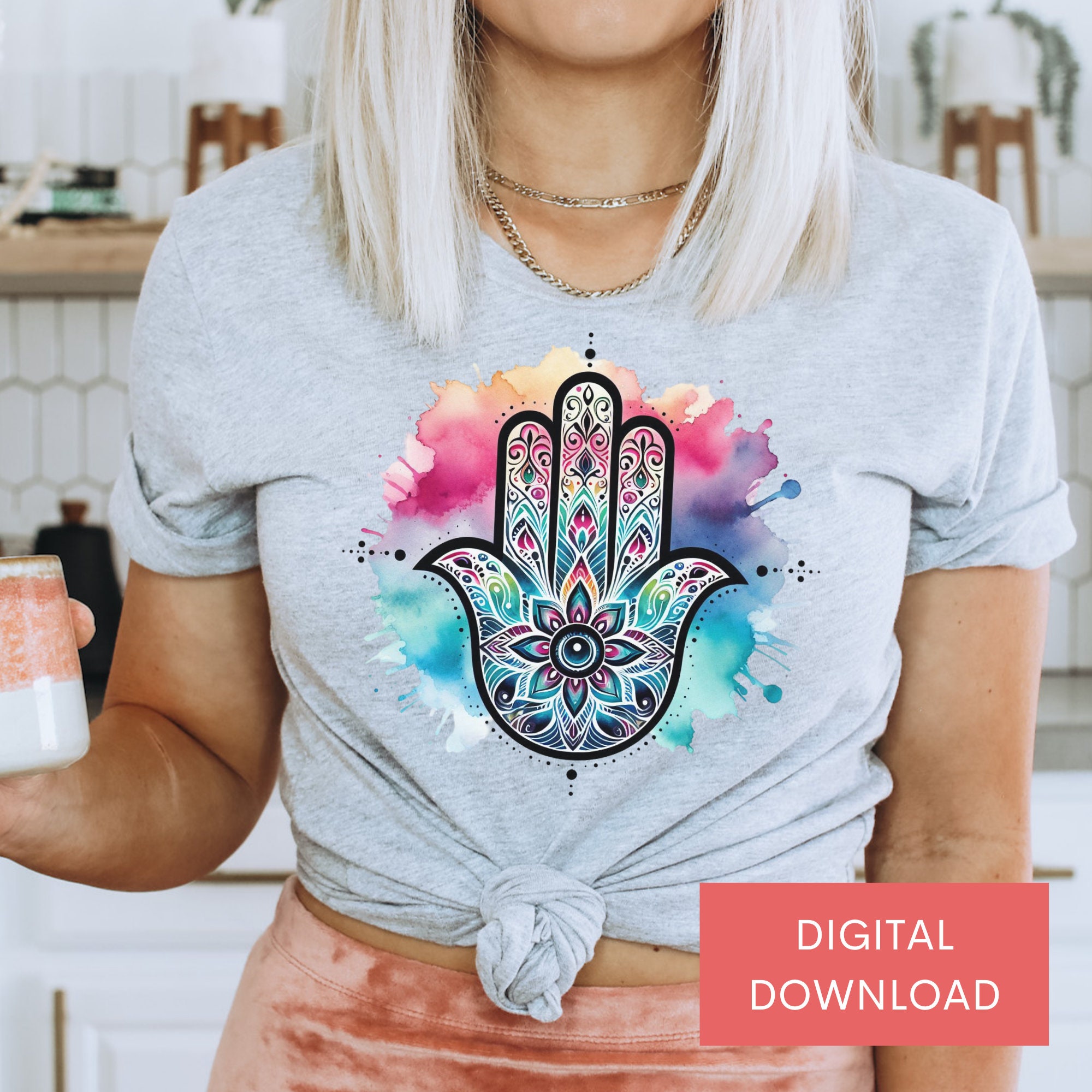Watercolor Hamsa Hand of Fatima Design PNG Graphic Design Digital Files ...