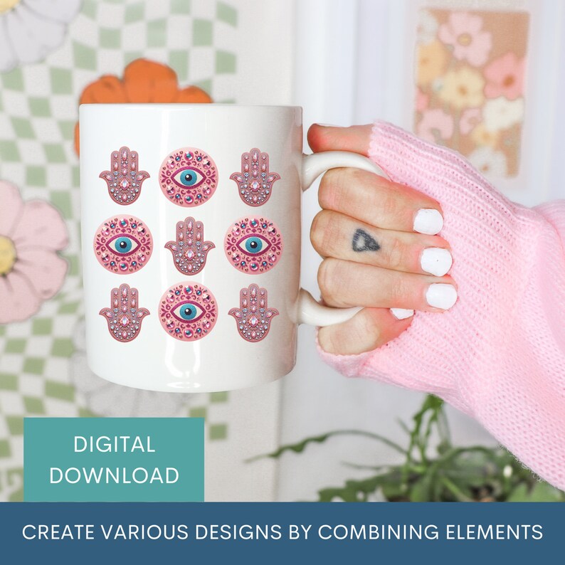 40 Pink Evil Eye Protection Png Bundle Hamsa Hand Png Bundle Hand of ...