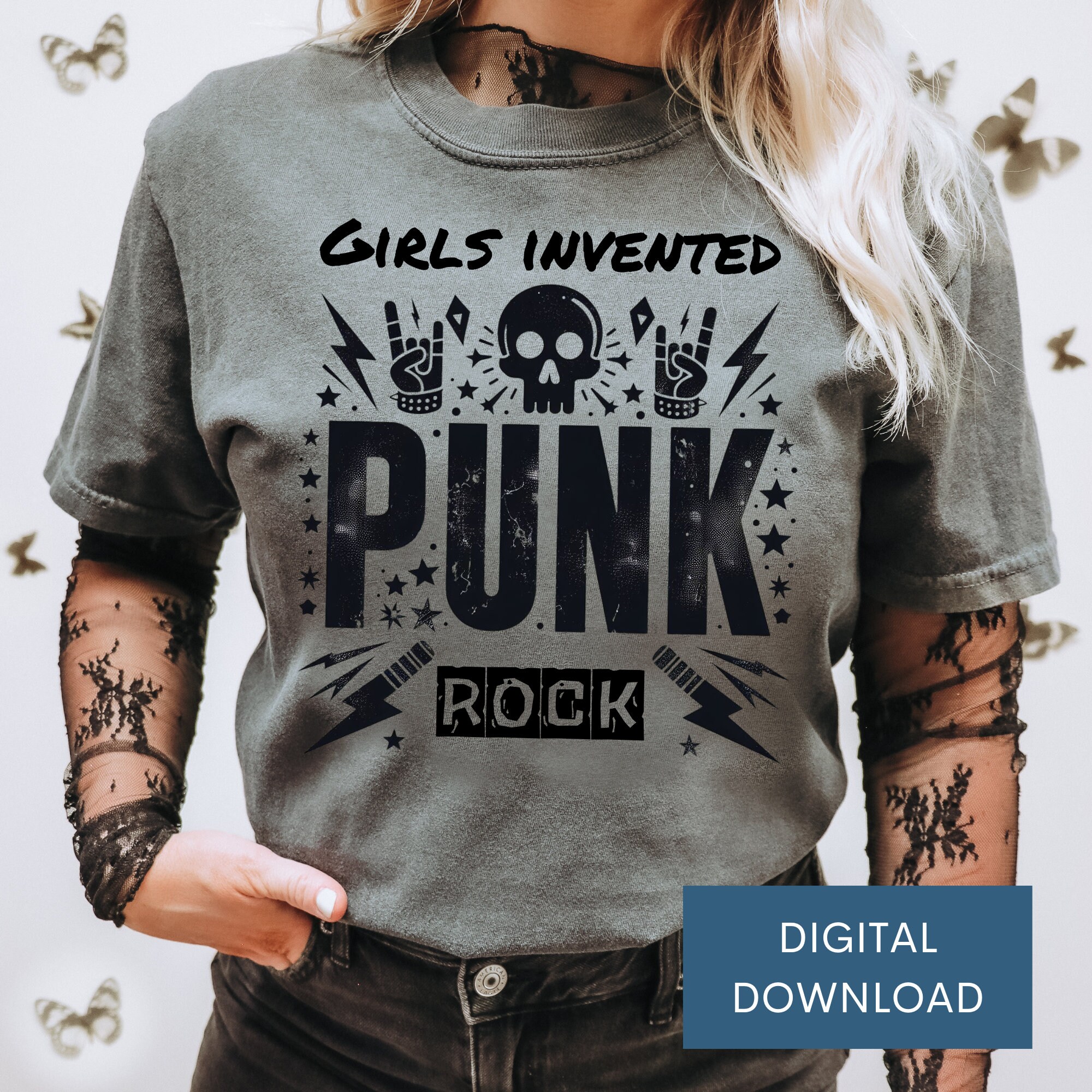 Girls Invented Punk Rock Funny Meme Tshirt Png, Skeleton Hand Rock and ...