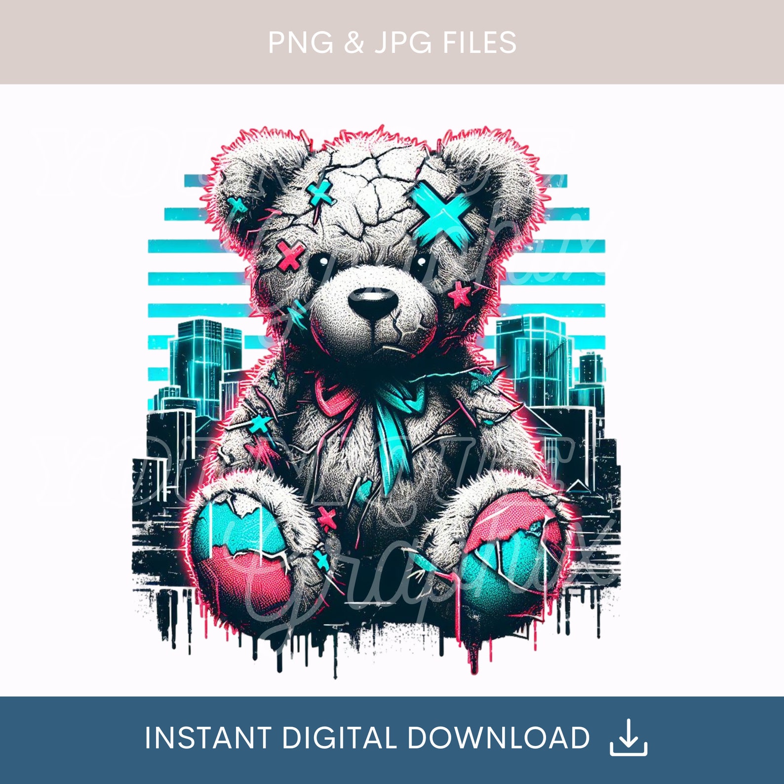 Neon Tattered Teddy Bear Png Cool Bear Png, Cartoon Teddy Bear, Ripped ...