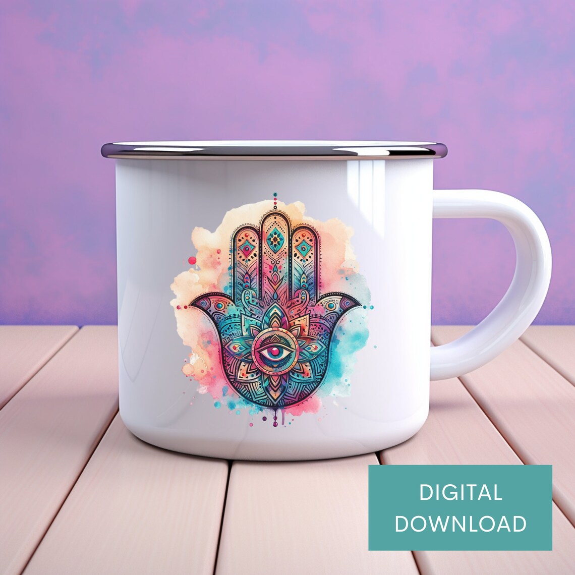 Watercolor Hamsa Hand of Fatima Design PNG Graphic Design Digital Files ...