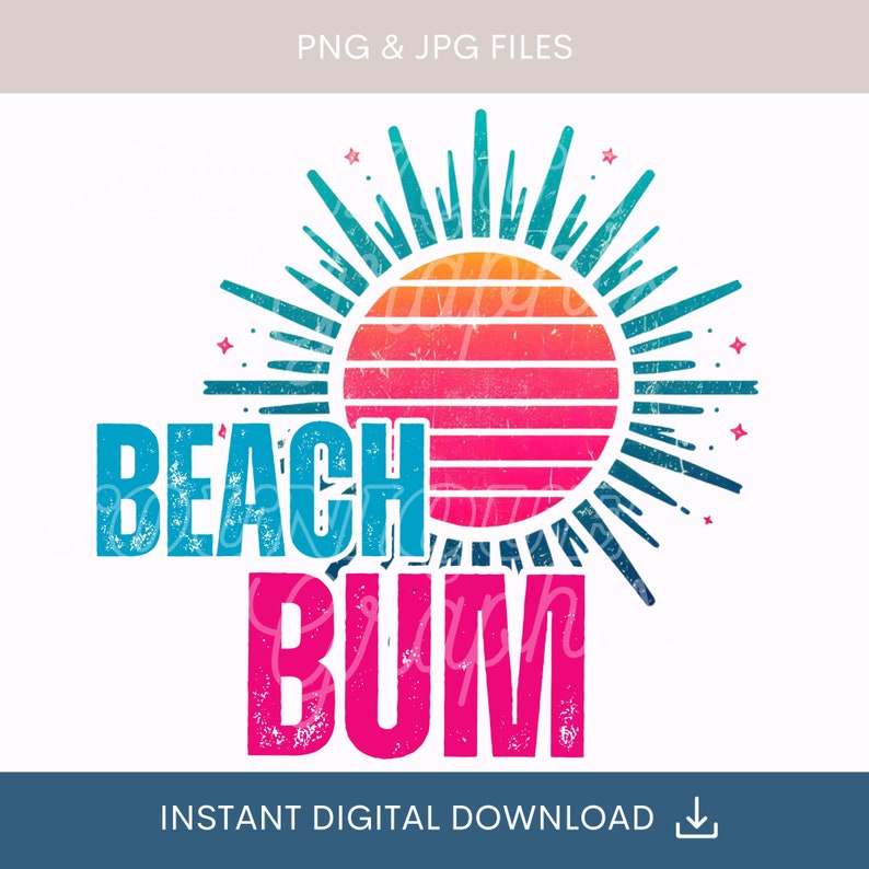 Distressed Neon Retro Beach Bum Png, Summer Vibes Png, Summer Time Png ...