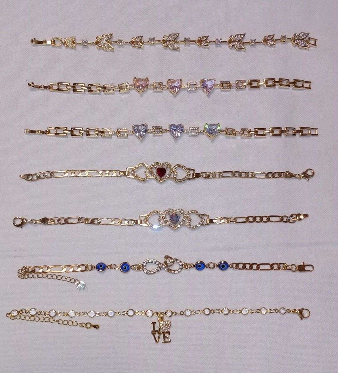 Pulseras De Oro Laminado, Gold Plated Bracelets, Turkish Eye, Hearts ...