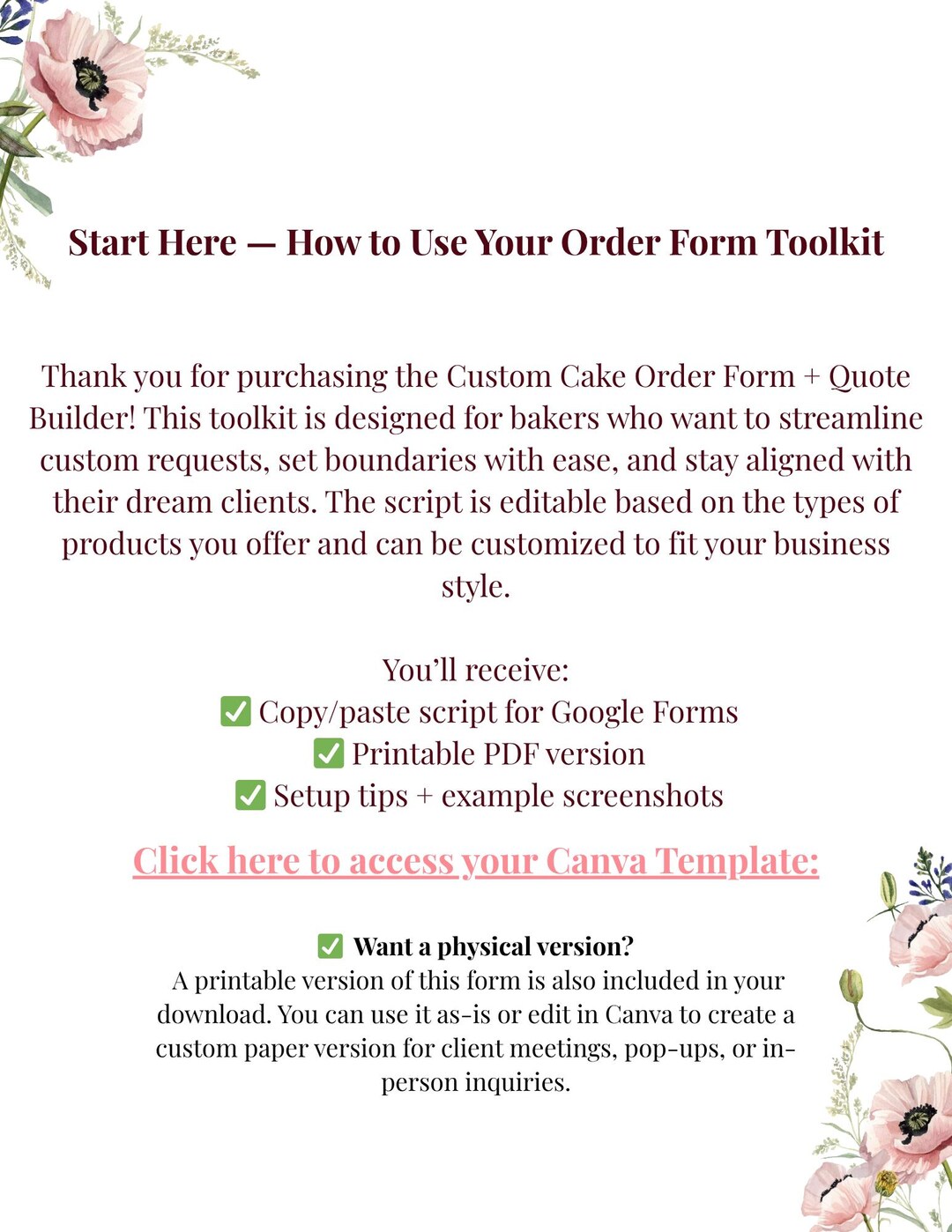 Custom Cake Order Form + Quote Builder | Google Form + Canva Template ...