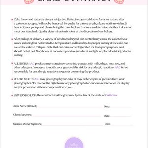 Cake Contract Template-fully Editable Cake Contract-diy Cake Contract ...