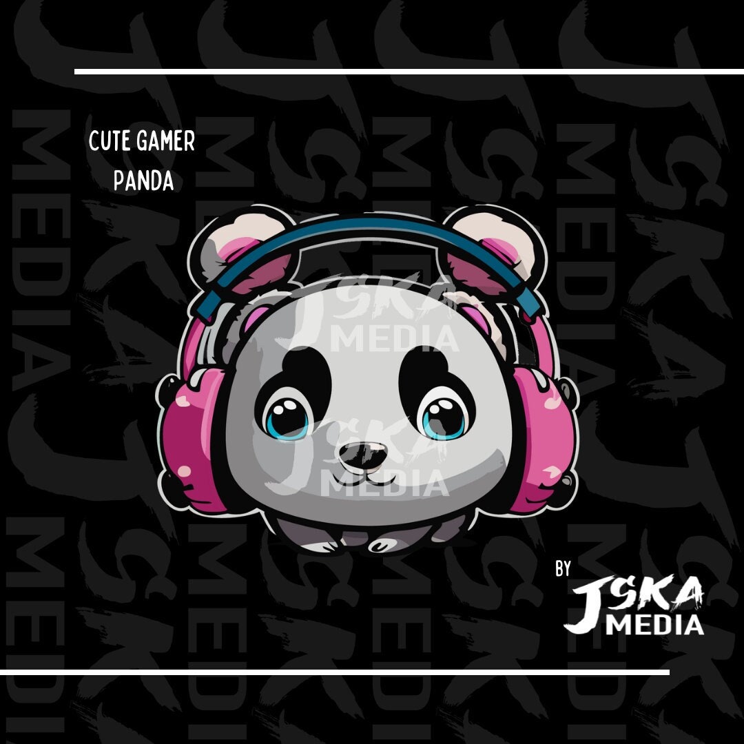 Cute Gamer Girl Panda With Headphones and Space Buns - Pink - Etsy