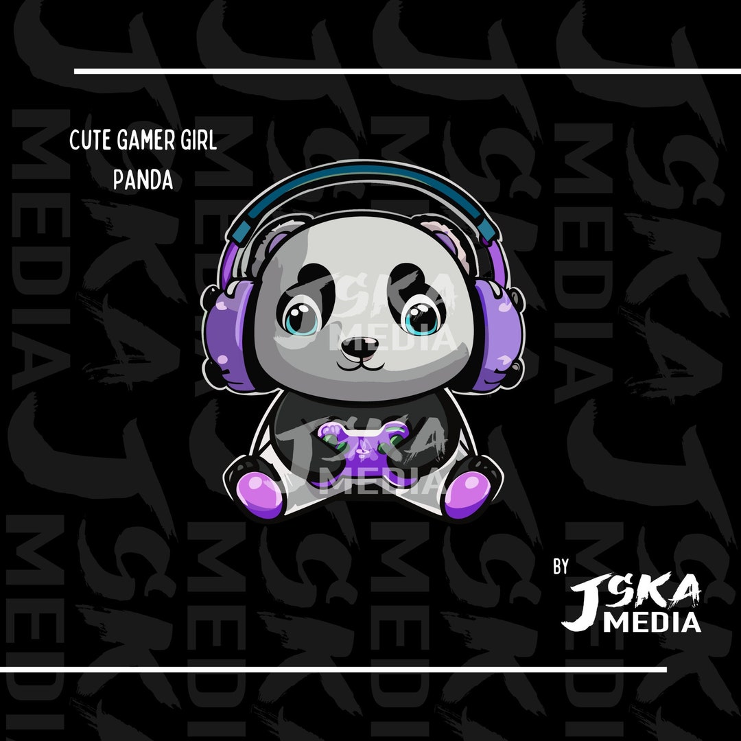 Cute Gamer Girl Panda Emote - Purple - Etsy