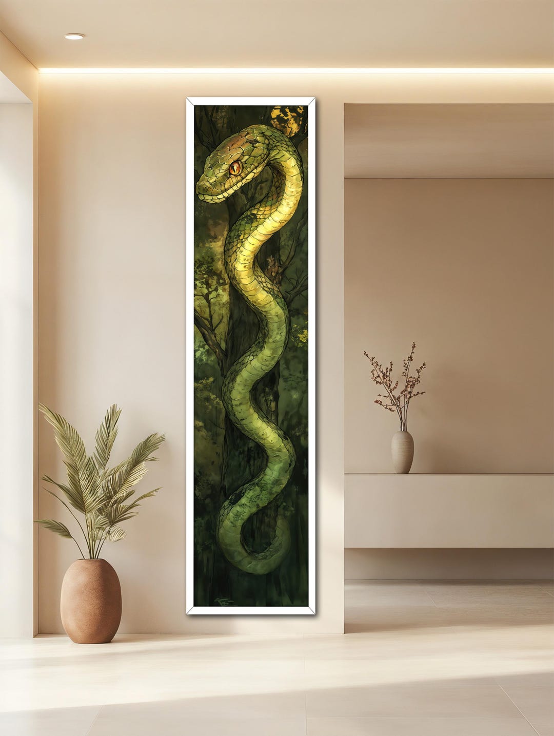 Snake Canvas Painting, Jungle Serpent Wall Art, Reptile Wildlife Decor ...