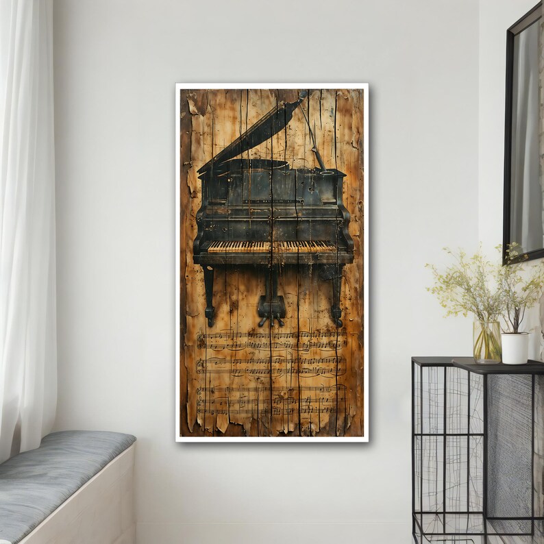 Vintage Piano Canvas Art Rustic Musical Wall Decor, Extra Large Wall ...