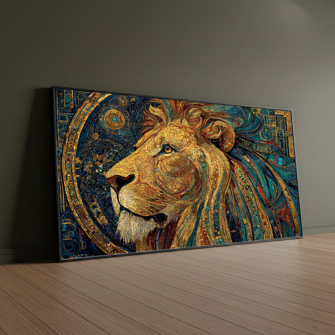 Majestic Lion Mosaic Canvas Wall Art, Abstract Animal Portrait, Vibrant ...