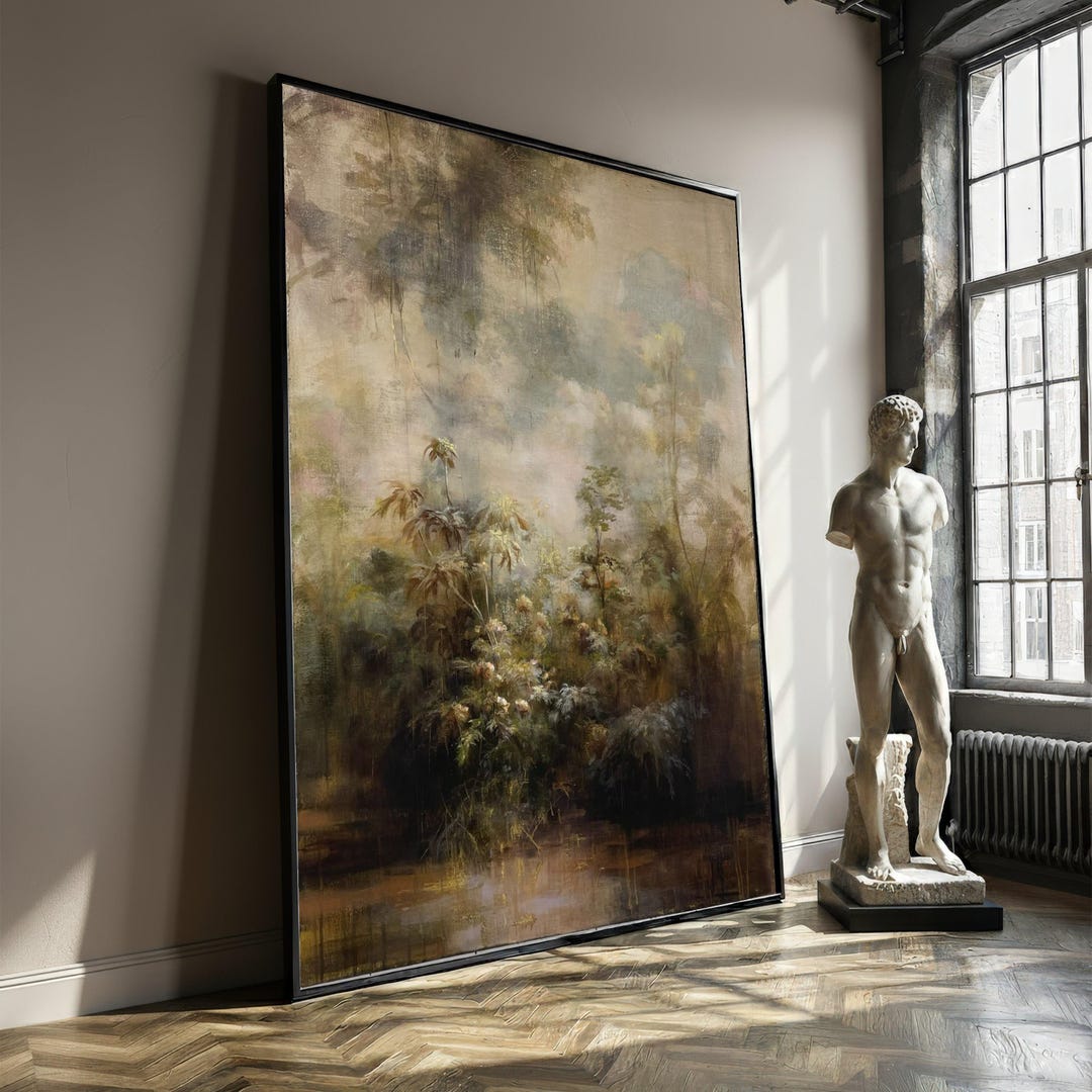 Misty Forest Landscape Canvas, Soft Nature Painting, Dreamy Woodland ...