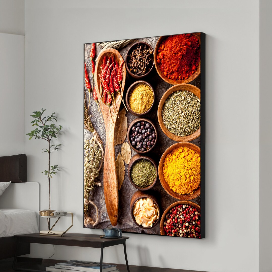 Gourmet Spice Collection Canvas Print, Vibrant Culinary Decor, Rustic ...