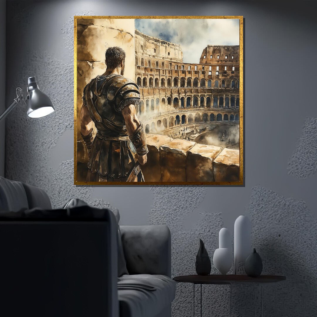 Gladiator Canvas Painting, Roman Colosseum Wall Art, Ancient Warrior ...