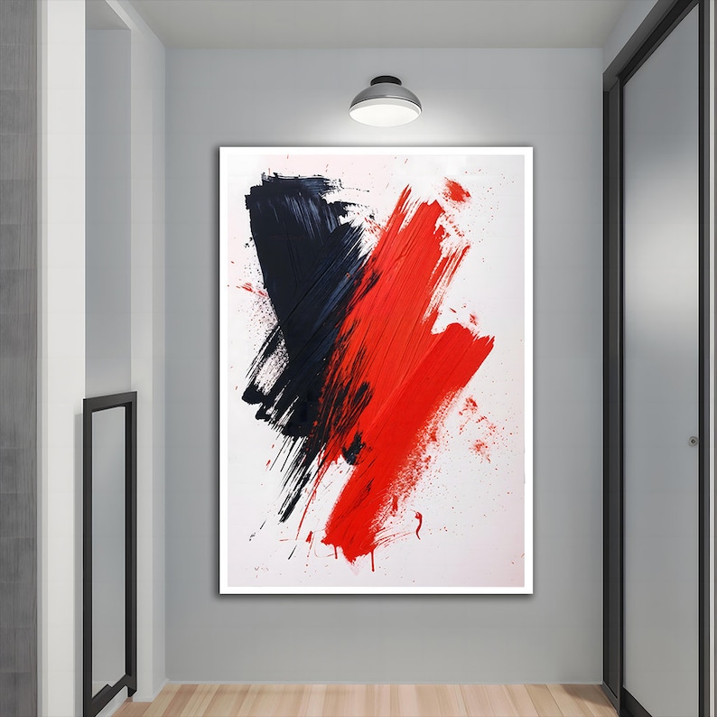 Striking Red and Black Abstract Canvas Art - Bold Modern Wall Decor ...