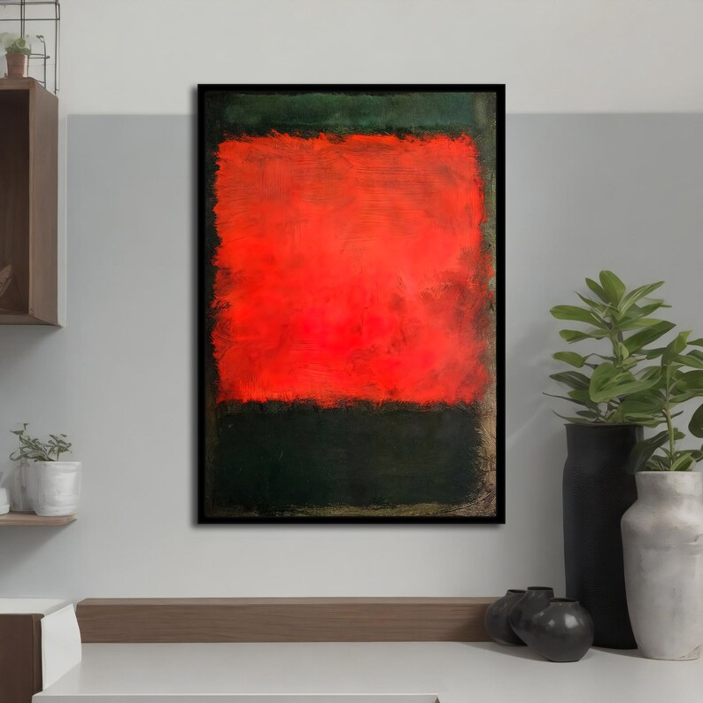 Abstract Art Canvas Painting Mark Rothko Inspired Green & Red Wall Art ...