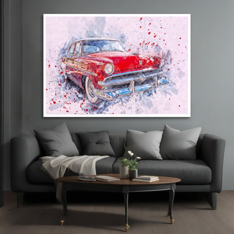 Classic Car Canvas Painting, Red Car Wall Art, Canvas Decor, Extra ...