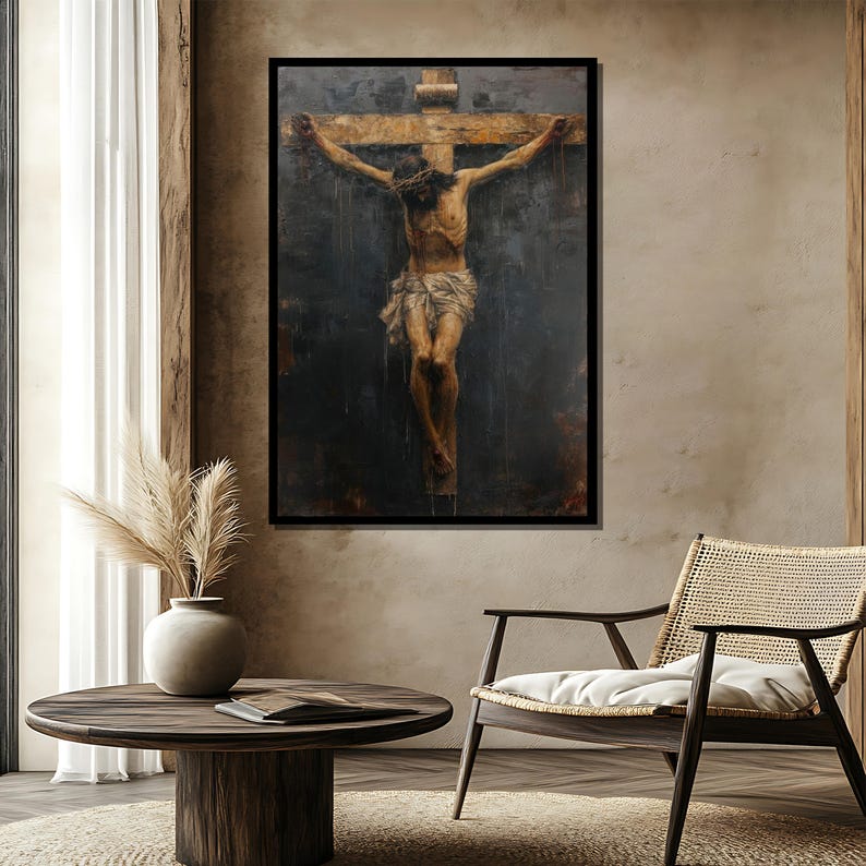 Jesus on the Cross Canvas Painting, Religious Christian Wall Art ...