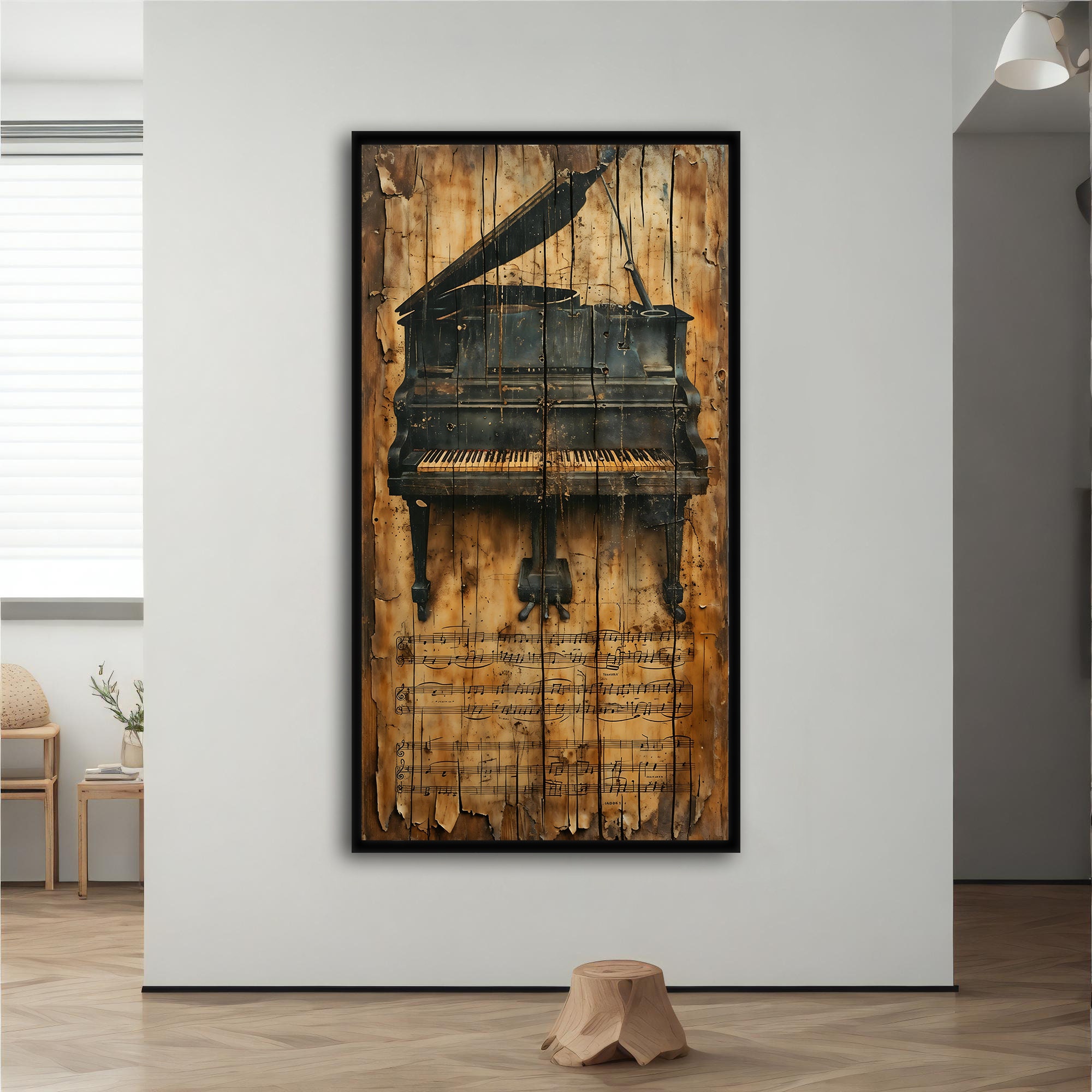Vintage Piano Canvas Art - Rustic Musical Wall Decor, Extra Large Wall ...